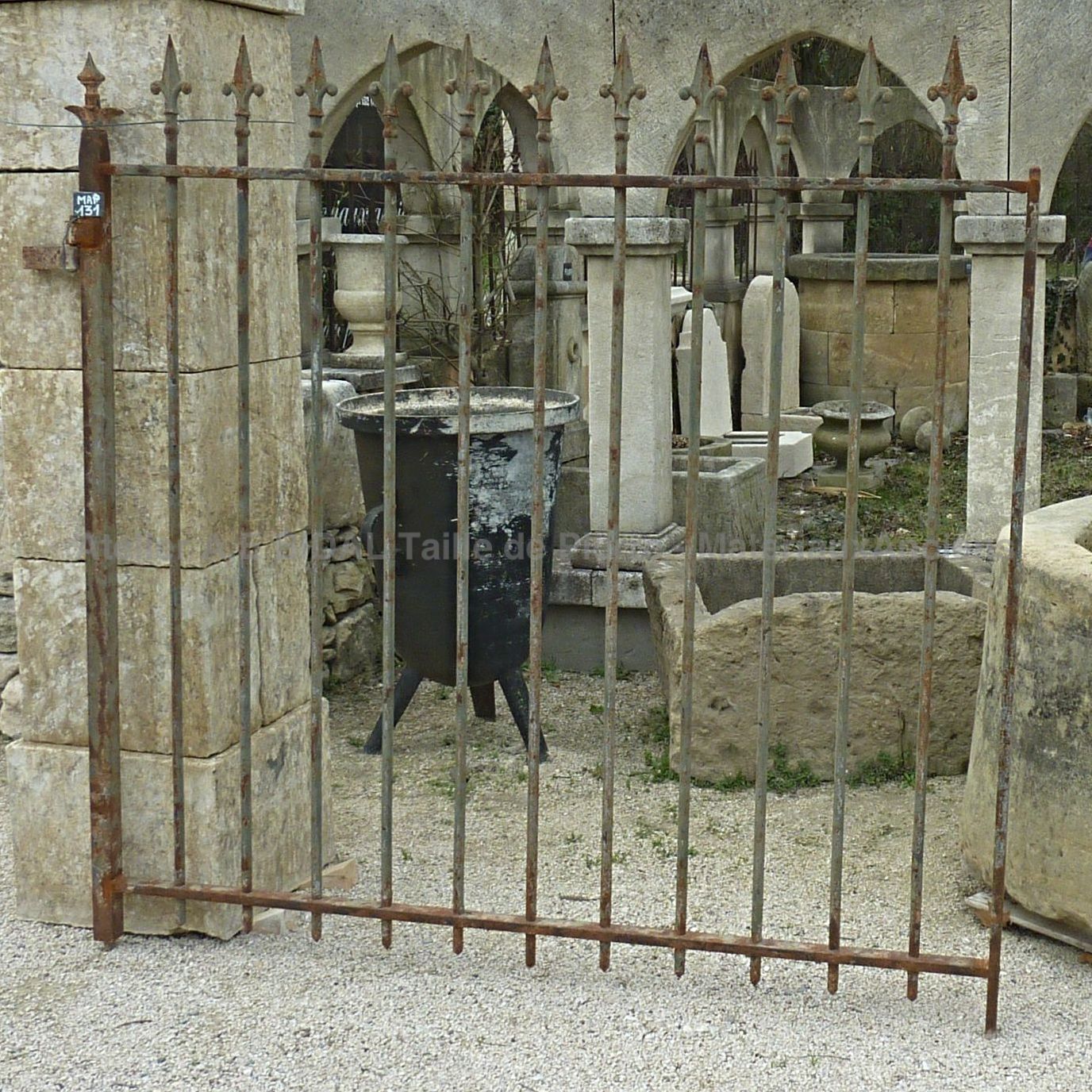 Old wrought iron gate, openwork with 2 doors - garden gate