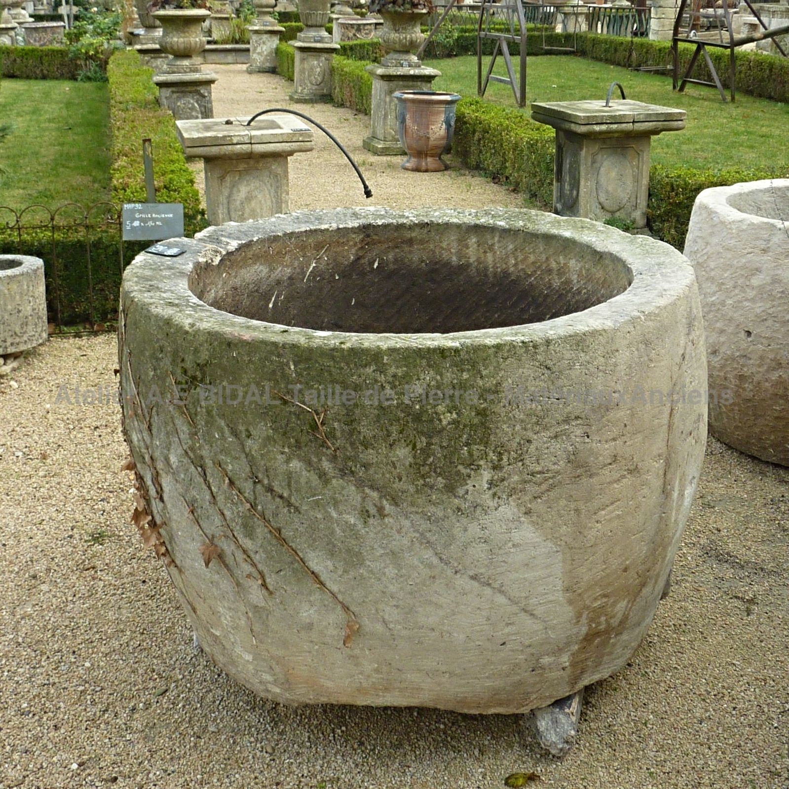 Wonderful antique round white stone trough with patina ** SOLD