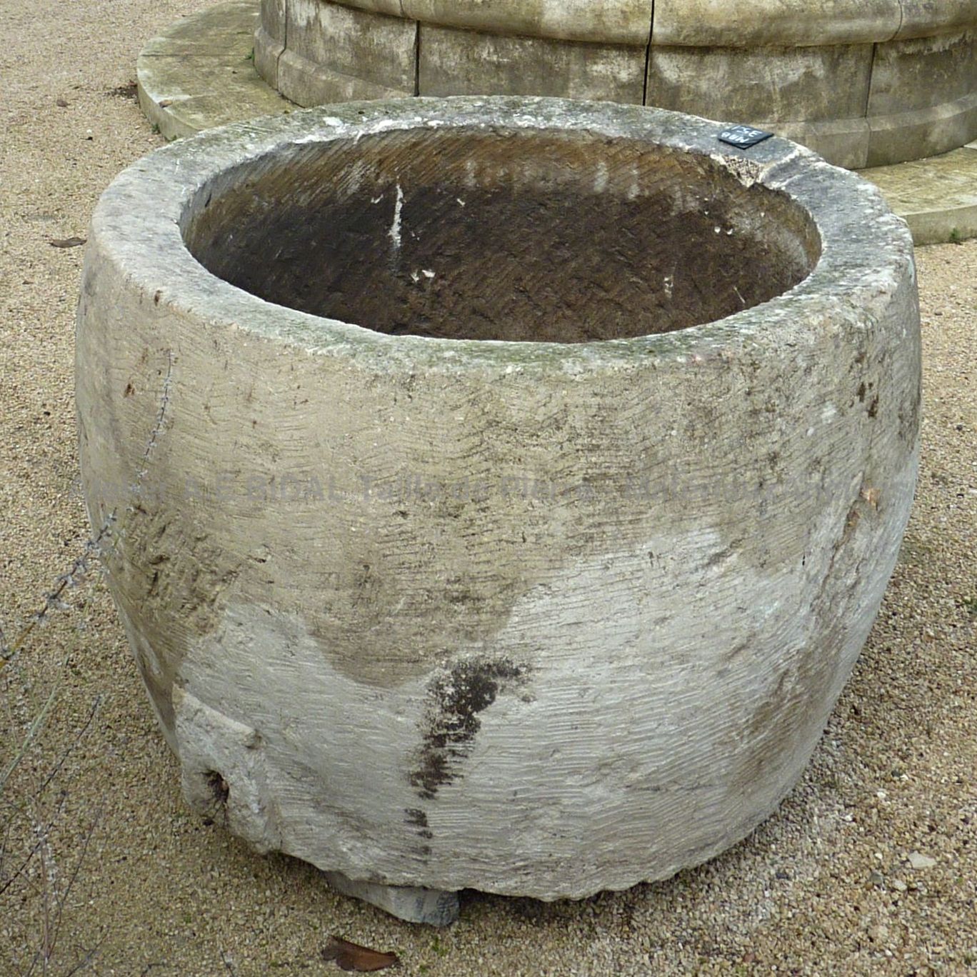 Wonderful antique round white stone trough with patina ** SOLD