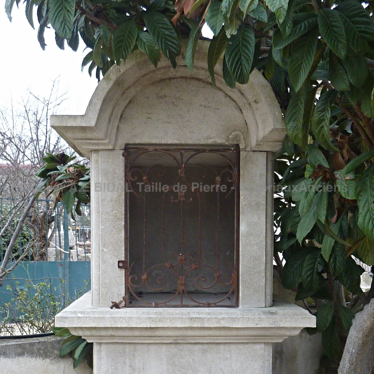 Antique garden furniture - beautiful oratory in stone and wrought iron